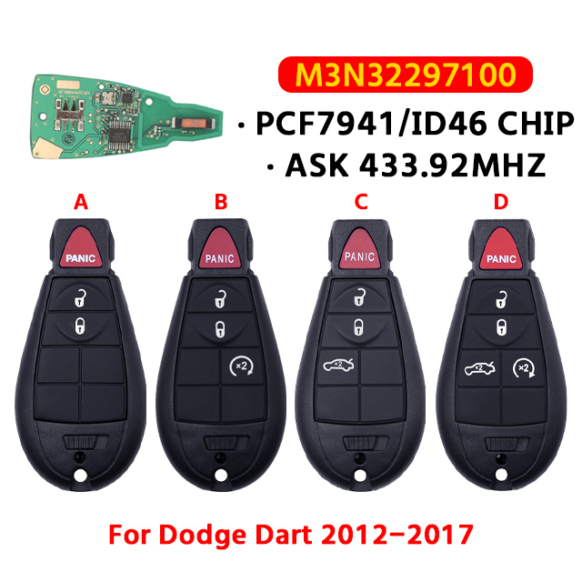 3/4/5 buttons remote car key fob for Dodge Dart 2012-2017 FCC ...