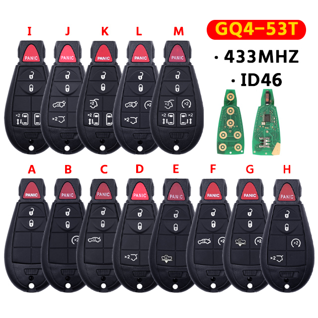 3/4/5/6/7Buttons Remote Car key For Dodge GQ4-53T 433Mhz PCF7961A Chip ...