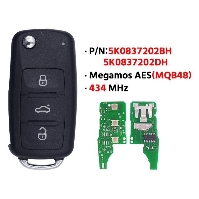 3Button remote key 433Mhz MQB48 For T-Volkswagen MQB3 key folding car ...