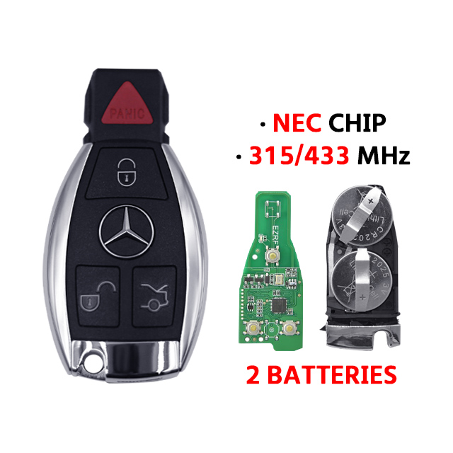 Mercedes Benz NEC 3+1 Button Remote Key With 315/433Mhz Double Battery ...