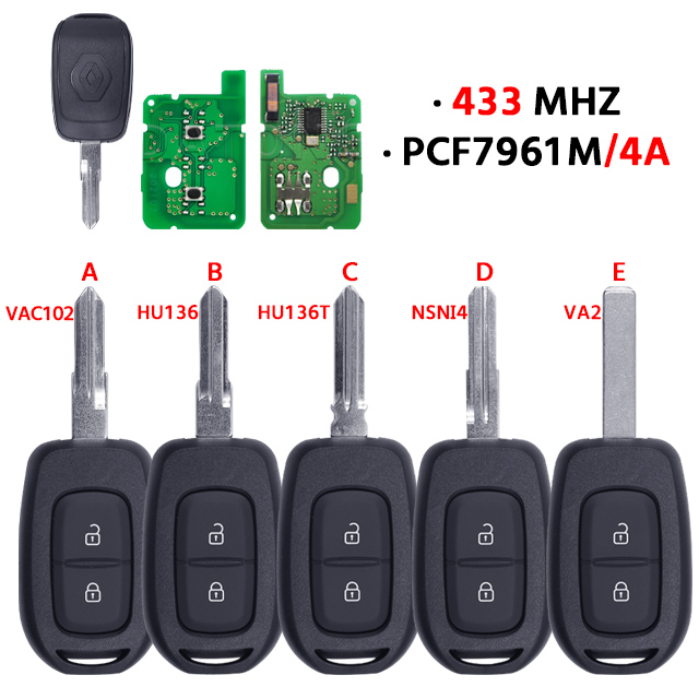 2Button Remote Car Key 433mhz PCF7961M 4A for T-Renault Sandero Dacia ...
