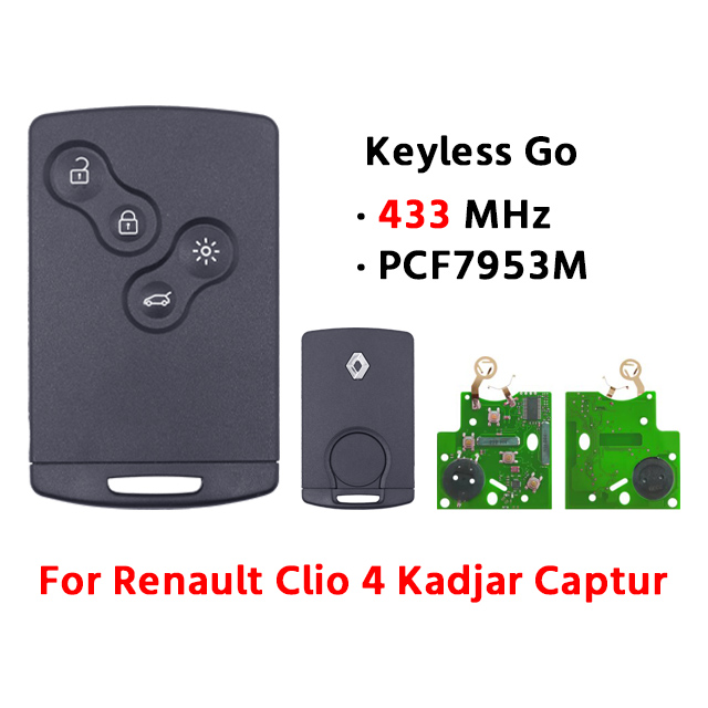 4 Buttons Car Smart Remote Key 433MHZ PCF7953M 4A Chip for T-Renault ...