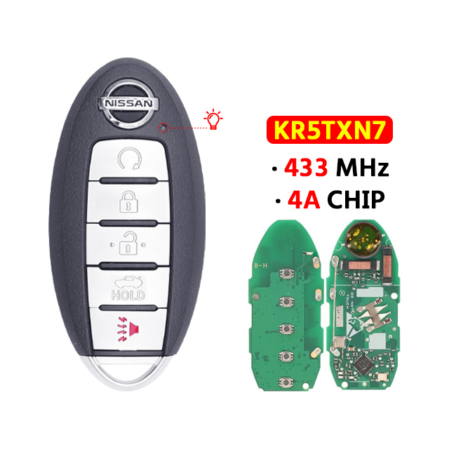 5Buttons Smart Key Fob 433MHz 4A Chip KR5TXN7 S180144906 For T-Nissan ...