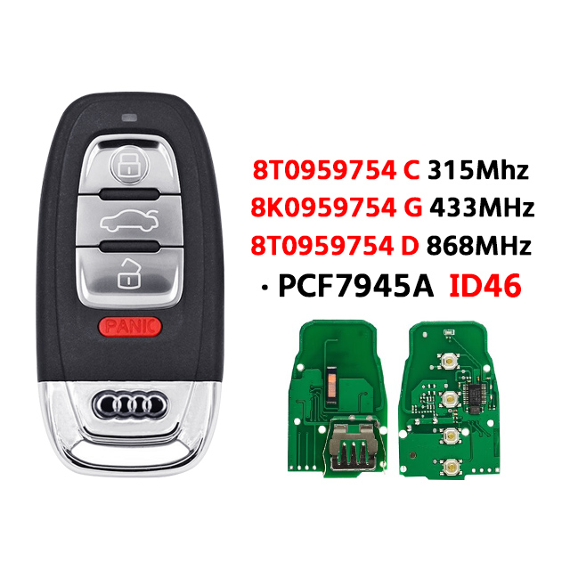 4 Button Car Remote Key PCF7945 315/433/868Mhz for Audi Q5 A4L A5 A6 A7 ...
